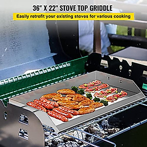 VEVOR Stainless Steel Griddle,36" x 22" Universal Flat Top Rectangular Plate, BBQ Charcoal/Gas Non-Stick Grill with 2 Handles and Grease Groove with Hole，Grills for Camping, Tailgating and Parties