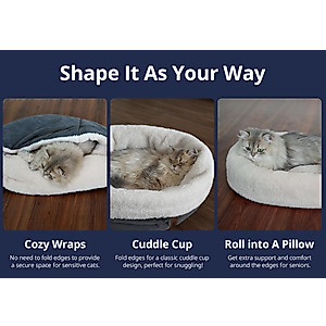 Petace Self Warming Cat Bed, 17.7" x 13.7" Anti-Slip Soft Round Thermal Pet Cushion Bed for Kittens & Small Puppy, Blue