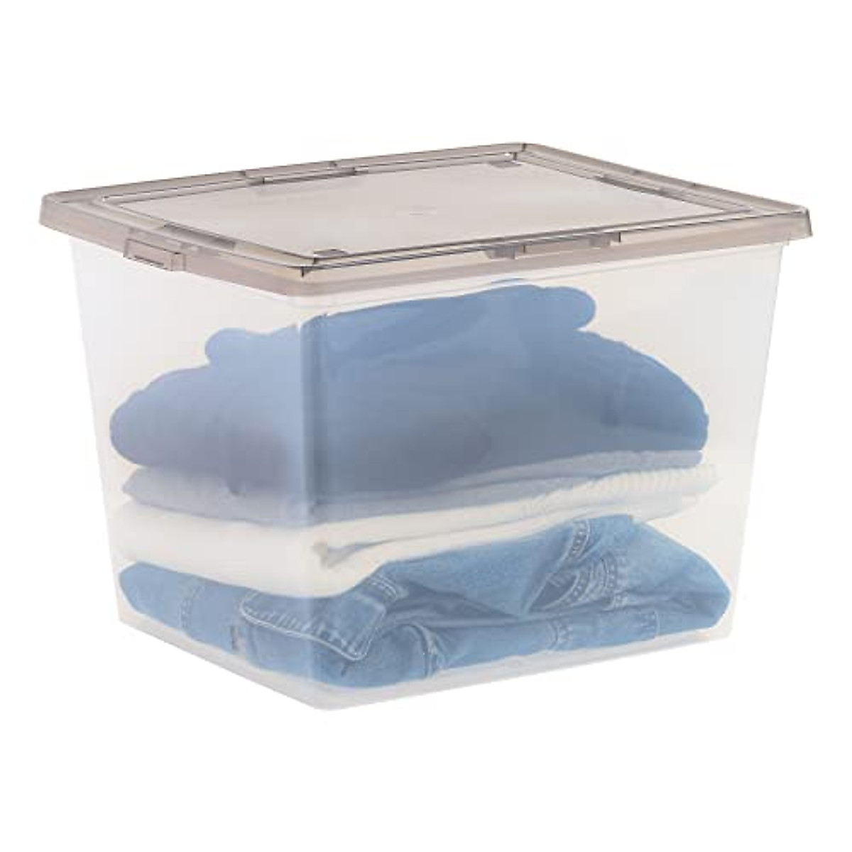 36 Quart Snap Top Clear Plastic Storage Box, Gray, Set of 6