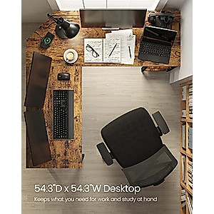 VASAGLE L-Shaped Computer Desk, Corner Desk, 54-Inch Writing Study Workstation, Rustic Brown and Black ULWD72X​