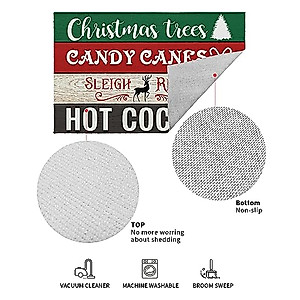 Savannan Floor Mats,Christmas Trees Candy Canes Sleigh Rides Hot Cocoa Wooden Red Green Gray Non Slip Latex Backing Ultrathin Loop Pile Door Rugs for Dining Room Office Home Decor 24"x36"