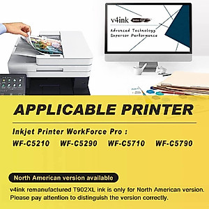 v4ink Remanufactured T902XL Ink Pack Replacement for Epson 902XL T902XL (4-Pack, K/C/M/Y) Work with Epson Workforce Pro WF-C5210, WF-C5290, WF-C5710, WF-C5790 Printers