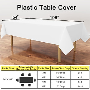 Smiry Disposable Table Cloth - 6 Pack, 54 x 108 Inch Table Cloths for Parties, Decorative Tablecloths for Rectangle Tables, Waterproof Plastic Table Cover, Leakproof & Sturdy, White