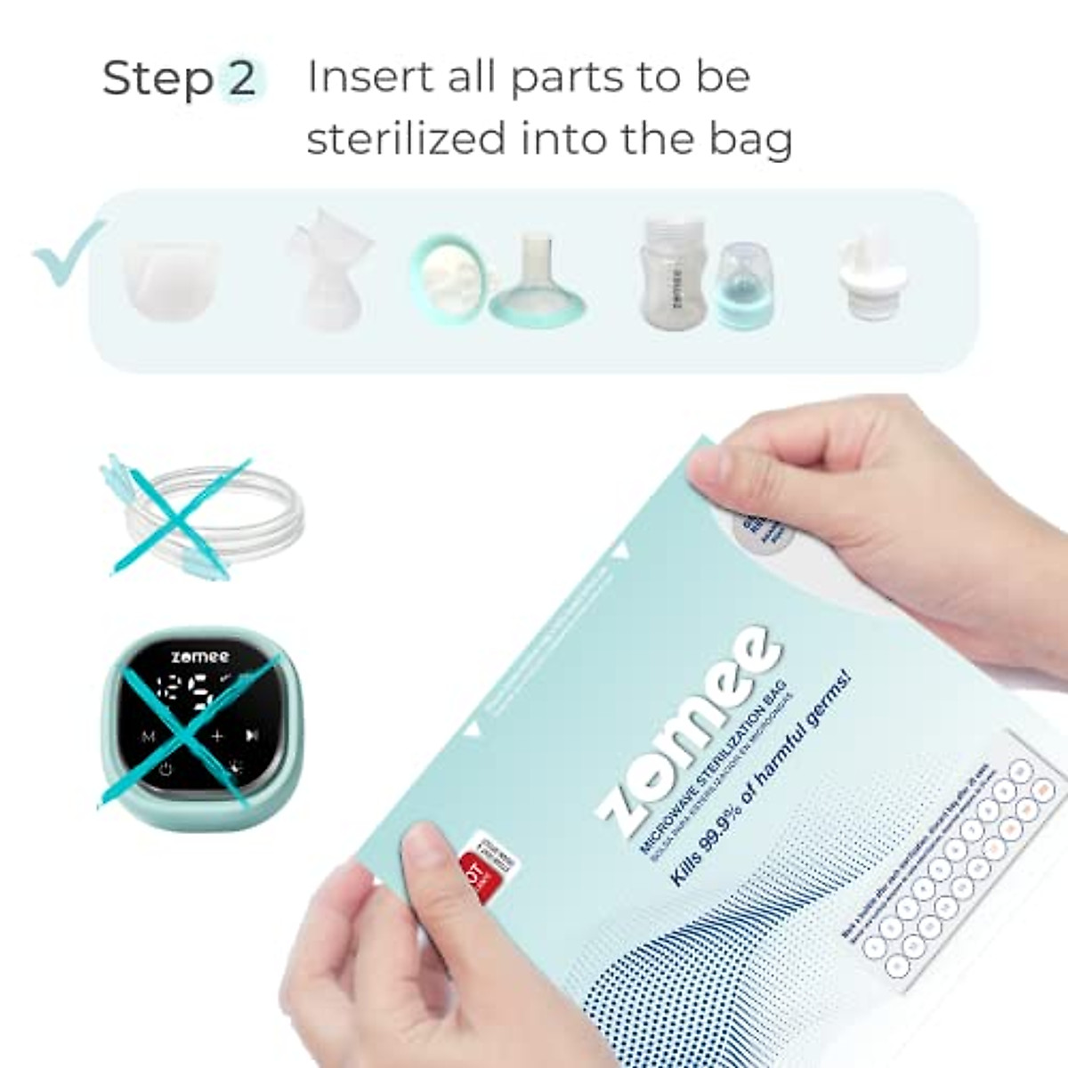 Zomee Microwave Steam Sterilizer Bags | Eliminates 99.9% of Germs and Bacteria | Disinfects Most Zomee Breast Pump Accessories | 5 Bags | Reusable for Up to 100 Sterilization Cycles