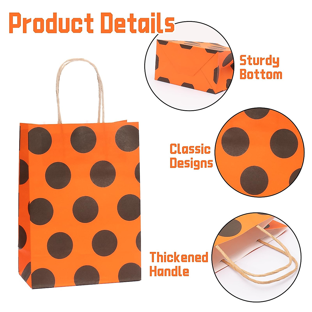 24 Pcs Halloween Treat Bags with Handles, Halloween Goodie Bags Candy Bags Paper Gift Bags For Trick or Treating, Kraft Paper Bags Party Favor Reusable Paper Bags for Halloween Thanksgiving Day