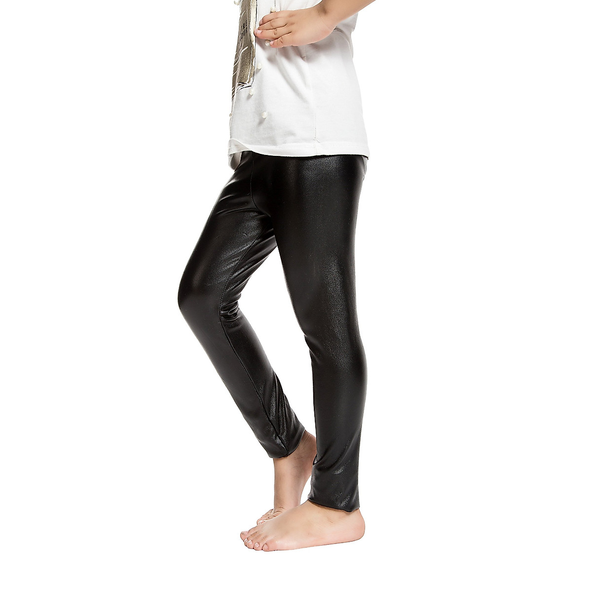 Messy Code Baby Black Pants Faux Leather Leggings for Toddlers Black XL(3-4Y)
