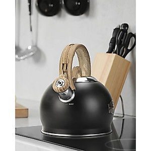 Hauce Radio Tea Kettle Stovetop, Black Tea Kettles-2.1 Quart Loud Whistle Stovetop Teapot,Food Grade Stainless Steel with Wood Pattern Handle, Unique Button Control Kettle Outlet for Tea, Coffee