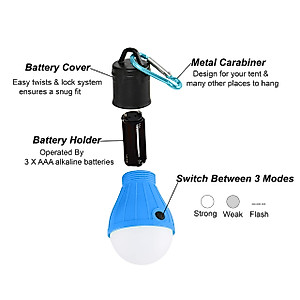 Home-X LED Camping Lights, Power Outage Supplies, Indoor/Outdoor Battery-Operated LED Lights with Hooks, Set of 2, Each 5" L x 2 ¾” W x 2 ¾” H, 1 Blue, 1 Orange