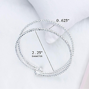 NTLX Crystal Bracelet for Women – Rhinestone Bangle Bracelet – Silver Plated - Flexible & Adjustable – Two Row - Bridal, Wedding, Prom, Party, Pageant, Evening, Casual, Bracelet - with Gift Box