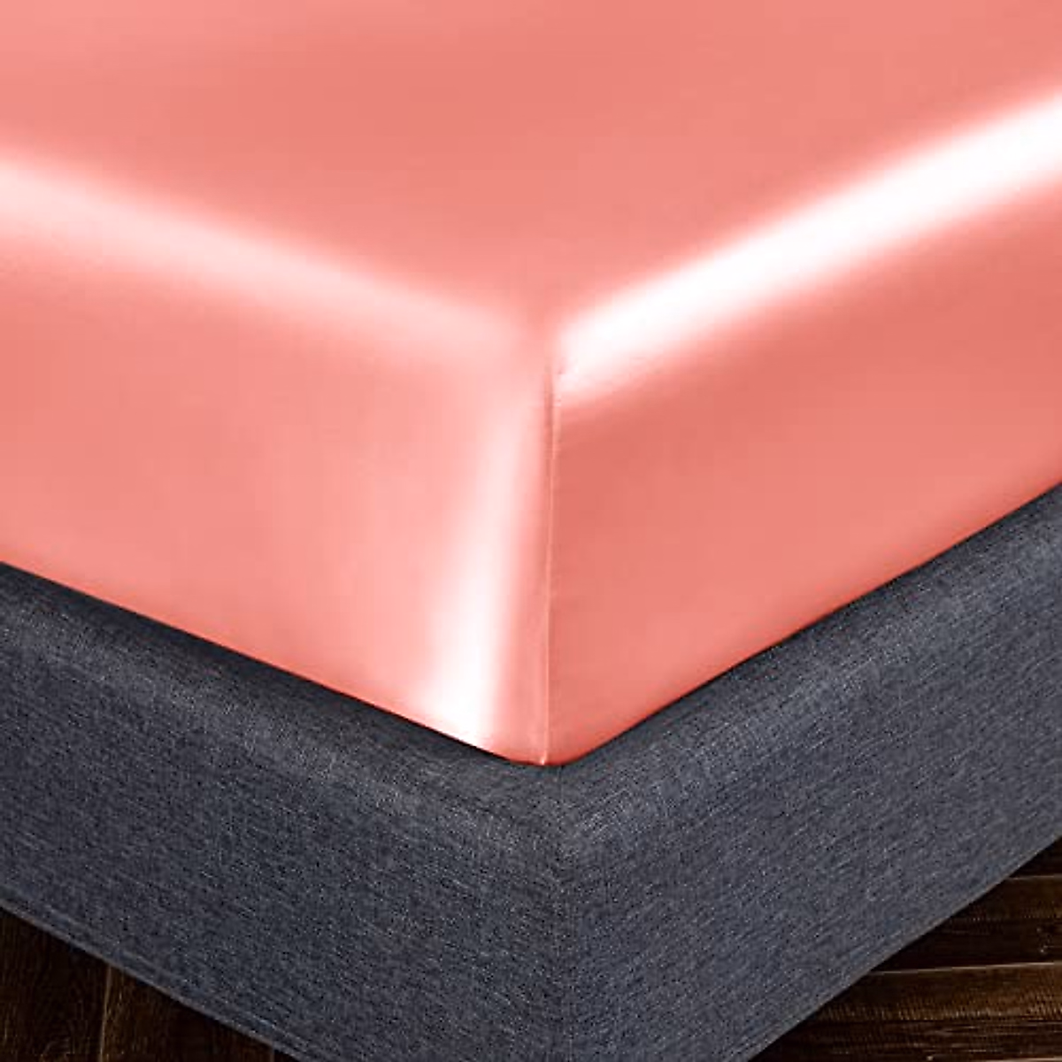 Homiest 3pcs Satin Sheets Set Luxury Silky Satin Bedding Set with Deep Pocket, 1 Fitted Sheet + 1 Flat Sheet + 1 Pillowcase (Twin Size, Rose Pink)