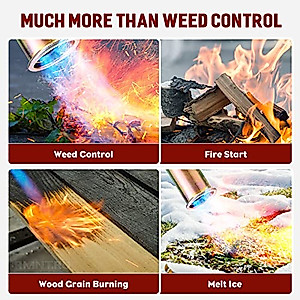 Propane Torch Weed, Seesii 500,000BTU Heavy Duty Burner Torch with 2 Electronic Igniters, Weed Burner with Control Valve and 9.8FT Hose for Garden Roofing BBQ lighter Snow Melting, Wrenches and Gloves
