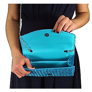 Peach Couture Womens Vintage Satin Pleated Envelope Evening Cocktail Wedding Party Handbag Clutch (Teal)