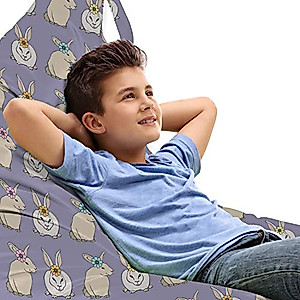 Ambesonne Rabbit Lounger Chair Bag, Illustration of Repetitive Bunnies of Colorful Floral Head Accessories, High Capacity Storage with Handle Container, Lounger Size, Mauve and Multicolor