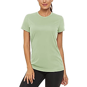 TACVASEN Women's Rash Guard UPF 50+ Hiking Running Outdoor Short Sleeve Summer Solid Workout Shirts, Light Green, M