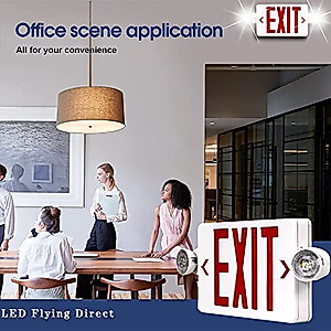 LED Exit Sign Emergency Light Combination Adjustable Two Heads and Battery Backup, US Standard Commercial Emergency Exit Lighting, Fire Resistant UL 924 AC 120/277V (Red)