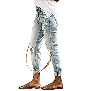 HETIPR Women's Ripped Boyfriend Jeans Mid Rise Loose Fit Distressed Stretchy Denim Pants US Medium, Light Blue