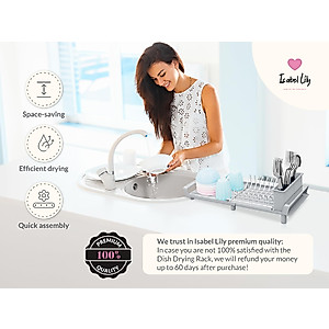 Isabel Lily Dish Drying Rack - Space-Saving Kitchen Organizer with Drainboard & Detachable Utensil Holder - Rust-Proof Stainless Dish Washer Dryer Rack