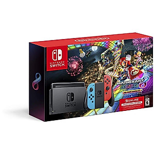 Nintendo Switch w/ Neon Blue & Neon Red Joy-Con + Mario Kart 8 Deluxe (Full Game Download) + 3 Month Nintendo Switch Online Individual Membership (Renewed)