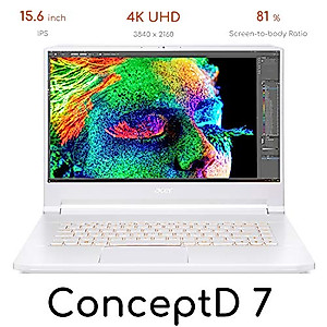 ConceptD 7 CN715-71-71TE Creator Laptop, Intel i7-9750H, NVIDIA GeForce RTX 2060, RTX Studio, 15.6" 4K Ultra HD IPS, 100% Adobe RGB Color Gamut, Pantone Validated, Delta E<2, 16GB DDR4, 1TB NVMe SSD