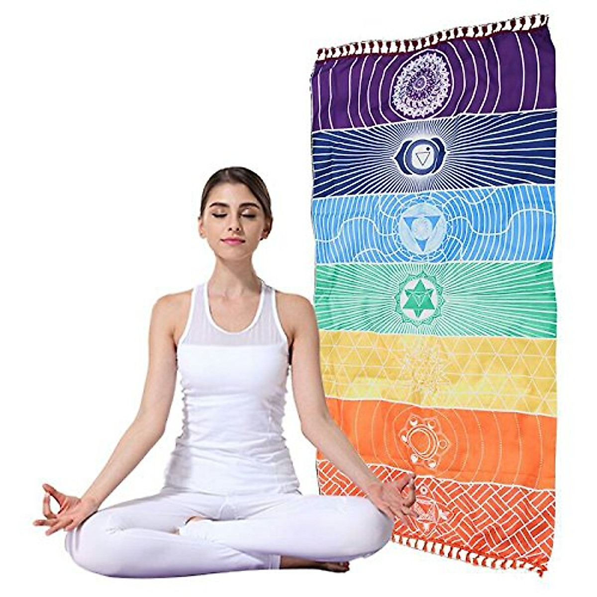 Yoga Mat Tapestry Rainbow 7 Chakra Stripes Beach Towel Summer Wall Hanging Mandala Blanket Travel Sunscreen Shawl Hippy Boho