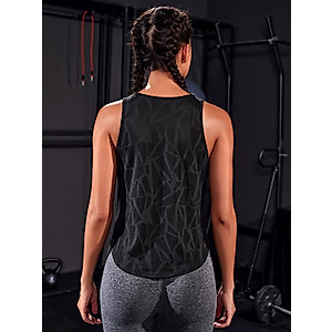 Floerns Women's Workout Tops Geo Print Sleeveless Athletic Running Tank Tops Black S