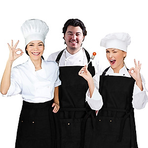 LessMo Bib Apron, Canvas Cotton Cooking Aprons for Women Men, Adjustable Neck Strap with 3 Pockets, 100% Cotton, Professional Quality 70 x 85 cm, for Chef Restaurant, Kitchen, BBQ (Black)