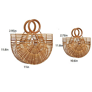 RULER TRUTH Womens Bamboo Handbag Straw Purse With Ring Handle Handwoven Straw Tote for summer Beach