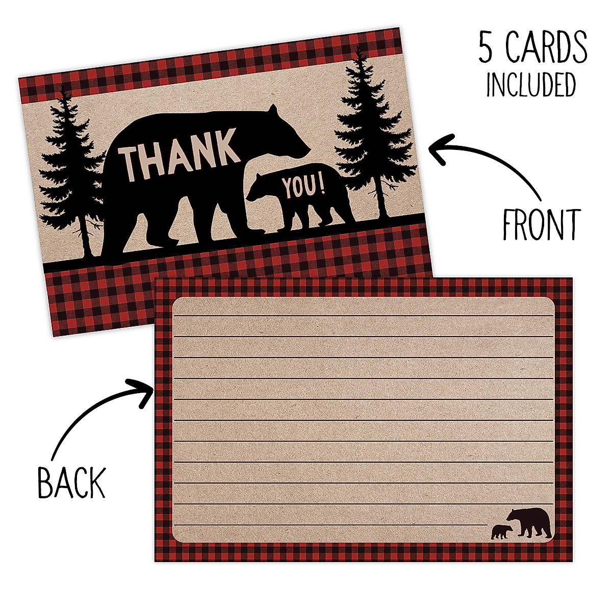 50 Lumberjack Baby Shower Thank You Cards - Boy Baby, Mama Bear Baby Shower Favor, Woodland Baby Shower - 6 Different Designs Included - 25 Blank and 25 Pre-Written Thank You Cards