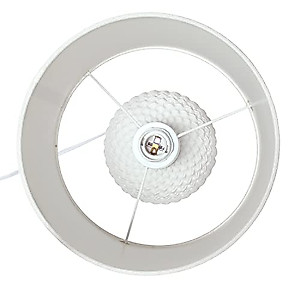 Simple Designs LT1135-OFF 20.4" Tall Traditional Ceramic Purled Texture Bedside Table Desk Lamp w White Fabric Drum Shade for Home Decor, Bedroom, Living Room, Entryway, Office, Off White