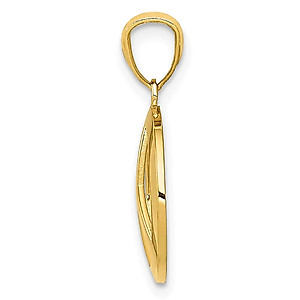 Solid 14k Yellow Gold Peace Sign Circle Pendant Charm - 30mm x 12mm