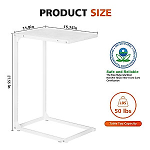 C Shaped End Table Set of 2, Snack Side Table, C Tables for Couch, Couch Tables That Slide Under, for Living Room, Bedroom, White