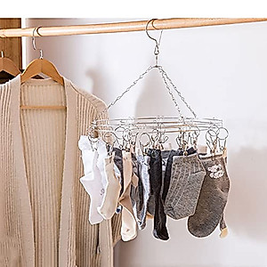 Stainless Steel Sock Dryer Laundry Hanger Drying Rack Windproof Clothes Hanger with 20 Clips for Drying Socks,Clothes,Hats,Baby Clothes,Towels,Underwear and Gloves