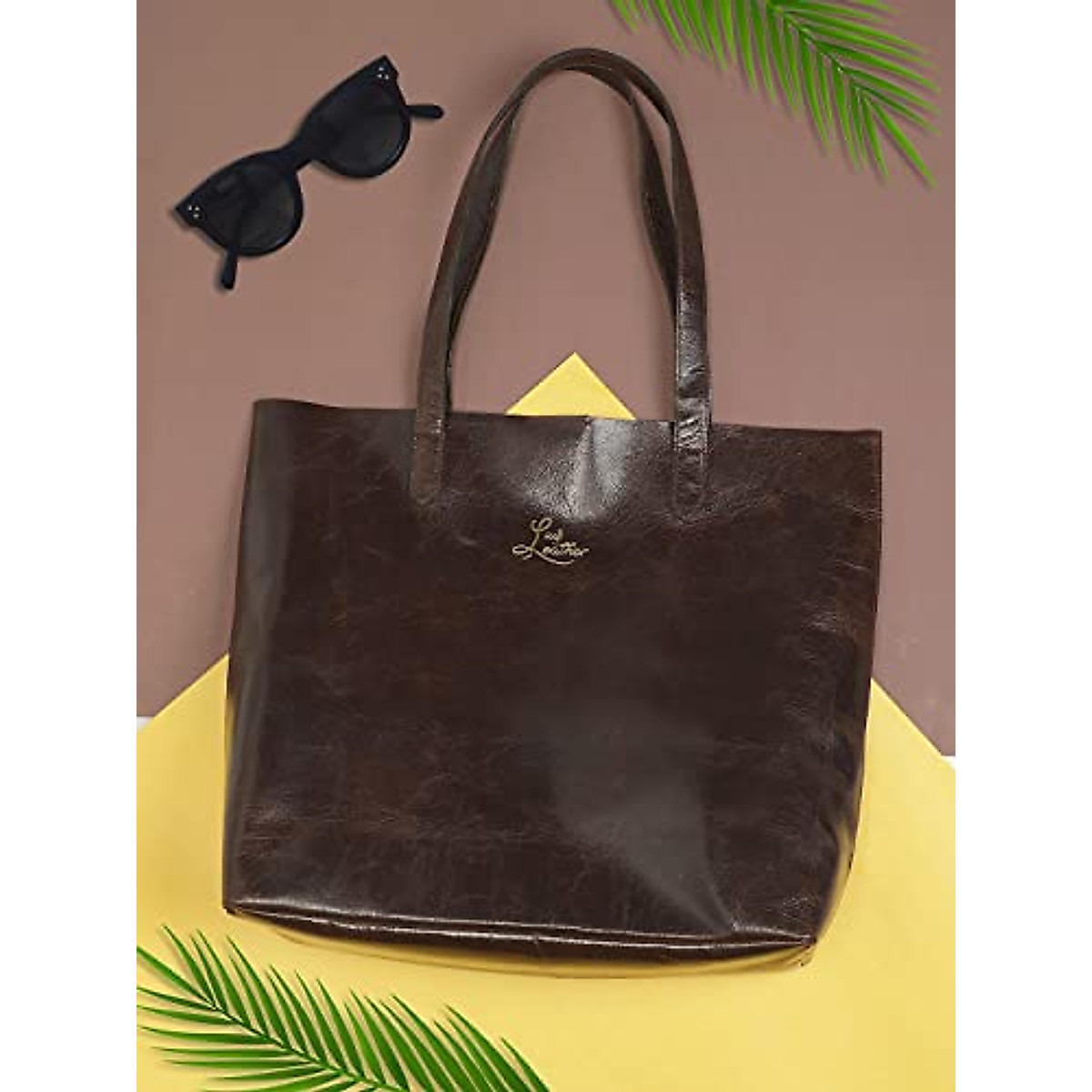 Piazza Leather Tote Bag in Full Grain Calfskin Leather Tote Shoulder Bag Big Capacity Handbag (Coffee Chocolate)