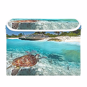 Kigai Beach Turtle Storage Baskets for Shelves Foldable Closet Basket Storage Bins with Lid for Clothes Home Office Toys Organizers