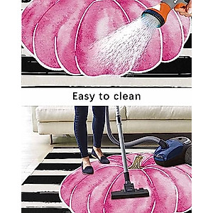 Outdoor Rug 4' x 6', Thanksgiving Fall Large Area Rugs for Patio/RV/Deck/Porch/Indoors, Black and White Striped Pink Pumpkin Water Absorption Camping Rug Carpet, Lightweight Washable Rug Runners