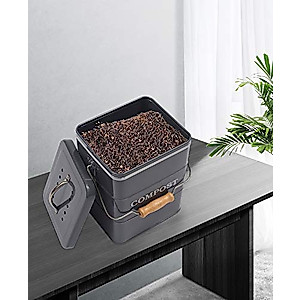 Xbopetda Stainless Steel Compost Bin for Kitchen Countertop,1 Gallon, includes Charcoal Filter,Compost Bucket Kitchen Pail Compost with Lid -Gray