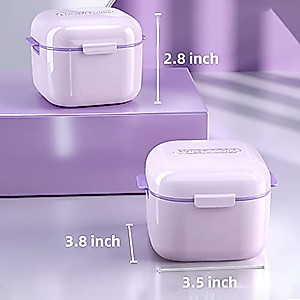 Denture Cup Bath，Portable Denture Case with Strainer Basket，braces False Teeth Storage Box Holder，Retainer case Cleaning，Soak Cup，With braces chewable tablets and Extractor（purple）…
