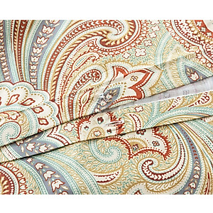 Eikei Boho Paisley Print Luxury Duvet Quilt Cover and Shams 3pc Bedding Set Bohemian Damask Medallion 350TC Egyptian Cotton Sateen (Rust, Queen)