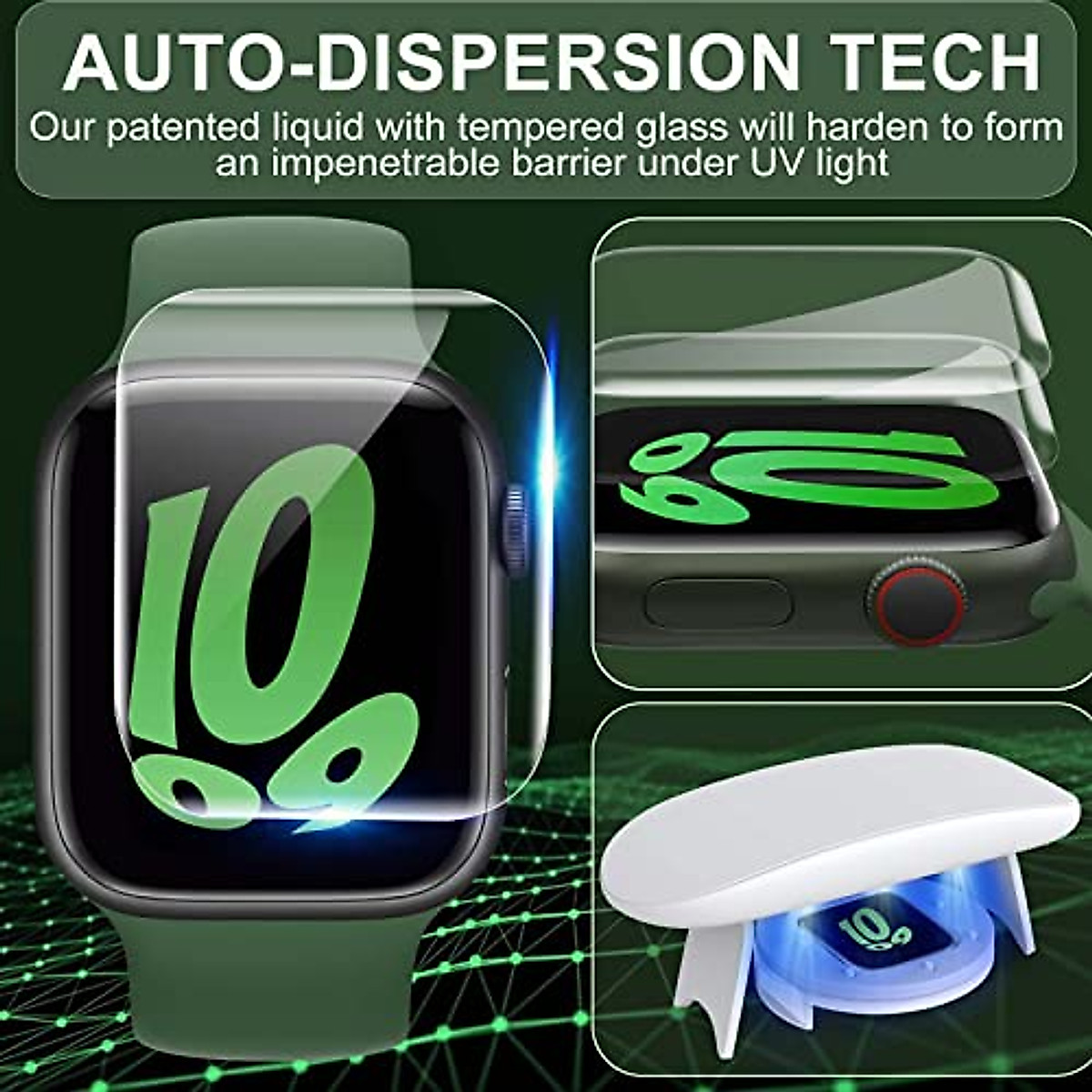 FLOKINICE Compatible for Apple Watch Series 8/7 Screen Protector 45mm, [Auto-Dispersion Tech] Full Coverage Anti-Fog Waterproof Hide Scratches Tempered Glass for iWatch Series 7 8 45mm - 2 Pack