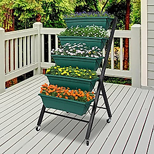 kinbor Raised Garden Bed with Wheels Vertical Garden Freestanding Elevated Planters with 5 Container Boxes for Outdoor Indoor Patio Balcony