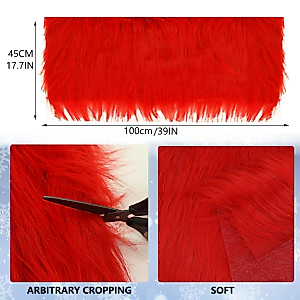 Faux Fur Fabric Christmas Winter Squares Shaggy Fur Fabric Patches Red 18x40 Inch for DIY Craft Hobby Halloween Winter Costume Decoration