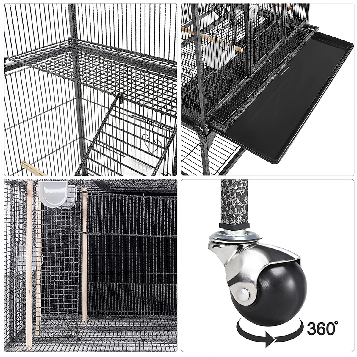 Yaheetech 69-Inch Extra Large Wrought Iron 3 Levels Ferret Chinchilla Sugar Glider Squirrel Small Animal Cage with Cross Shelves and Ladders, Black