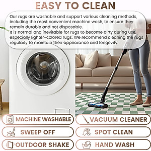 Washable 5x7 Checkered Area Rug for Living Room, Sage Green Checkerboard Modern Boho Large Rugs, Ultra Thin Low Pile Lightweight Indoor Carpet with Non-slip Backing for Bedroom Classroom Playroom Kids