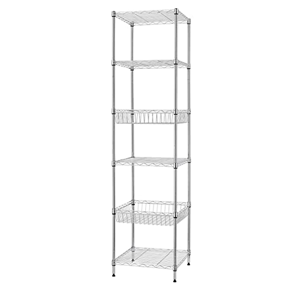 Finnhomy Heavy Duty 6 Tier Wire Shelving Unit with Wheels 18x18x72-inches 6 Shelves Storage Rack Thicken Steel Tube, Adjustable Shelving Rack for Kitchen Bathroom Office, NSF Certified, Chrome