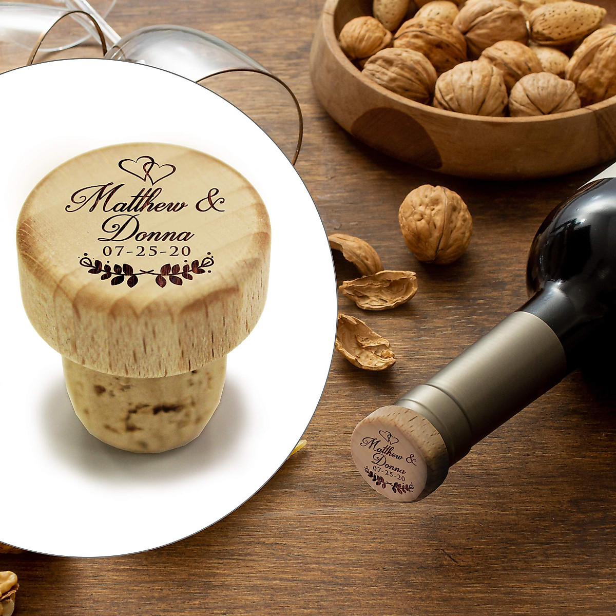 My Personal Memories Custom Personalized Wood T-Cork Wine Stopper - Engraved Bulk Wedding Favors (1)