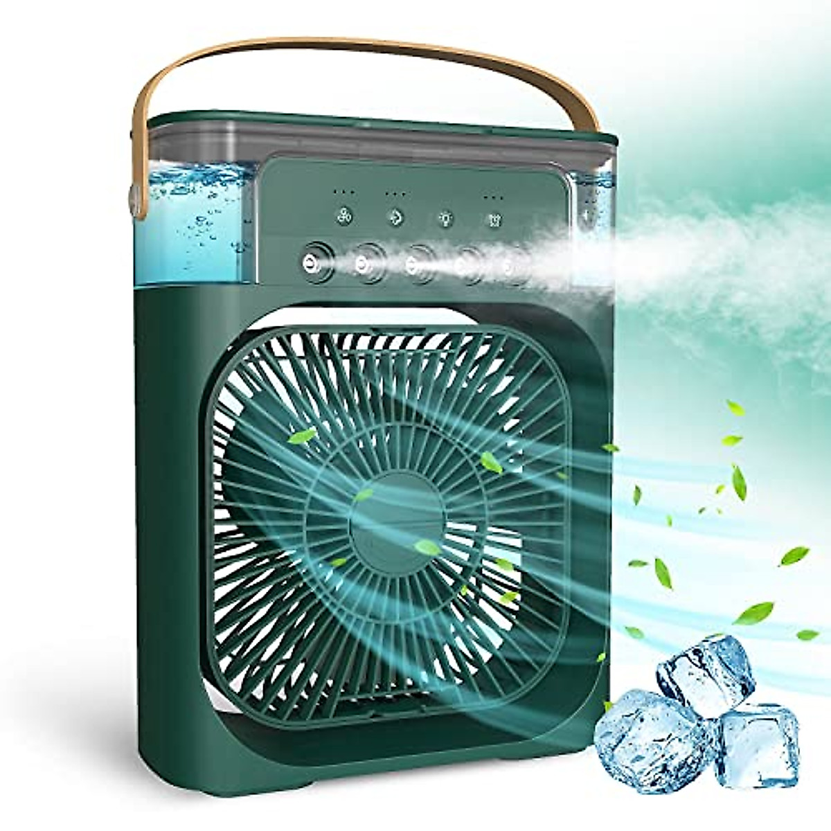 ATHRZ Portable Air Conditioner Fan with Water Spray Misting, 7-Color Lights, 5 Jets, and 3 Speeds - Ideal for Bedroom, Office, and Camping