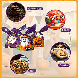 Yeabomy Halloween Treat Bags 100Pcs,6 Style Candy Bags Treat Bags Kids, Cute Rabbit Ear Plastic Goody Bags Halloween Bags for Trick or Treat Goodie Party Favor Gifts