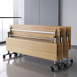 Foldable Conference Table, Meeting Tables Set of 3 Modern Wooden Office Folding Flip Top Mobile Training Table with Silent Wheels,Rounded Corner for Office,Meeting Room,Classroom (180 * 60 * 75)