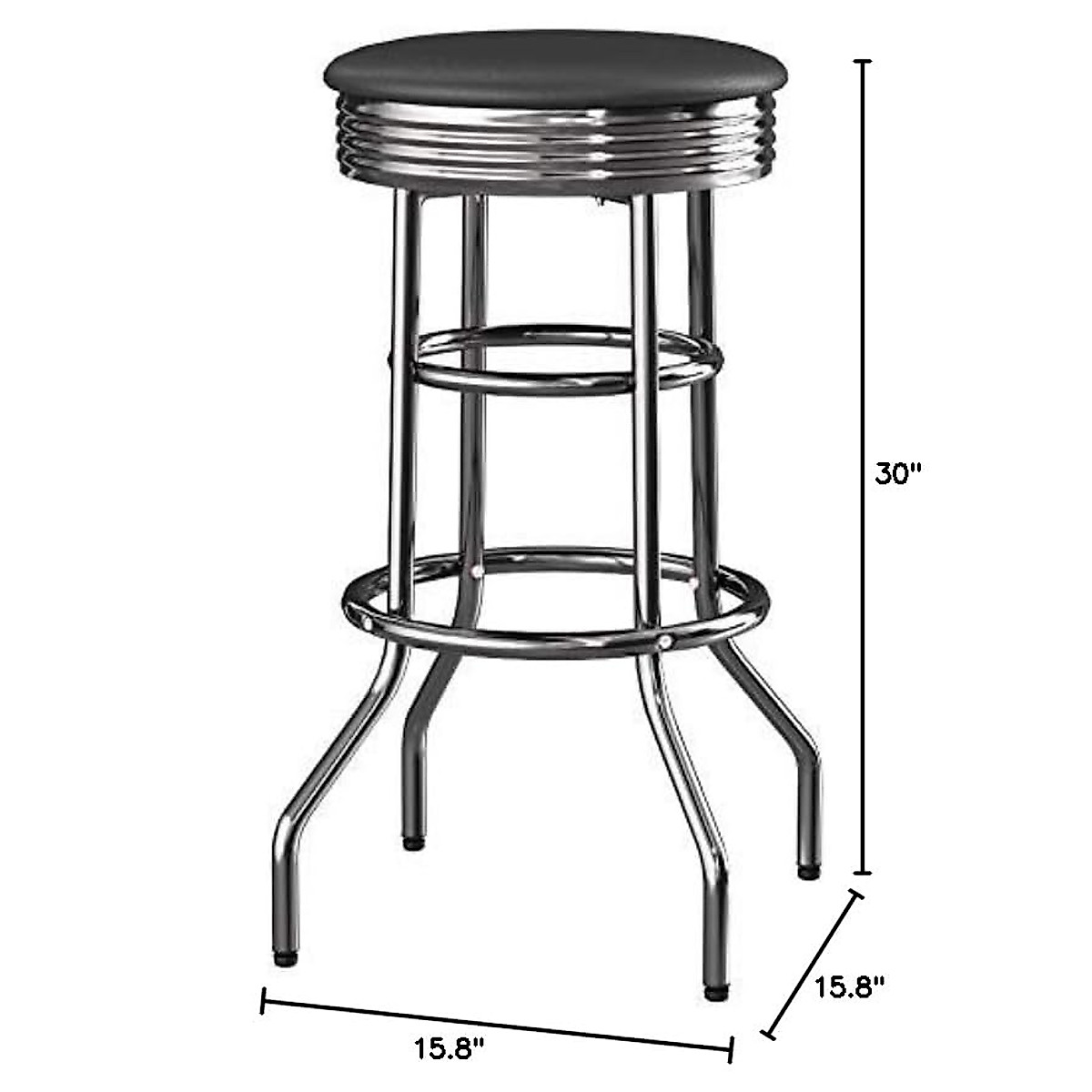 Trinity Chrome Swivel Barstool, 29-Inch, Black