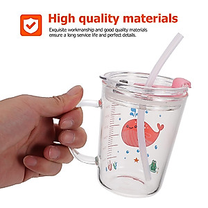 VOSAREA Decor 350ml Cartoon Glass Milk with Straw and Scale Whale Water Glass Mug Animal s Coffee Tea Juice Beverage Containers Cup